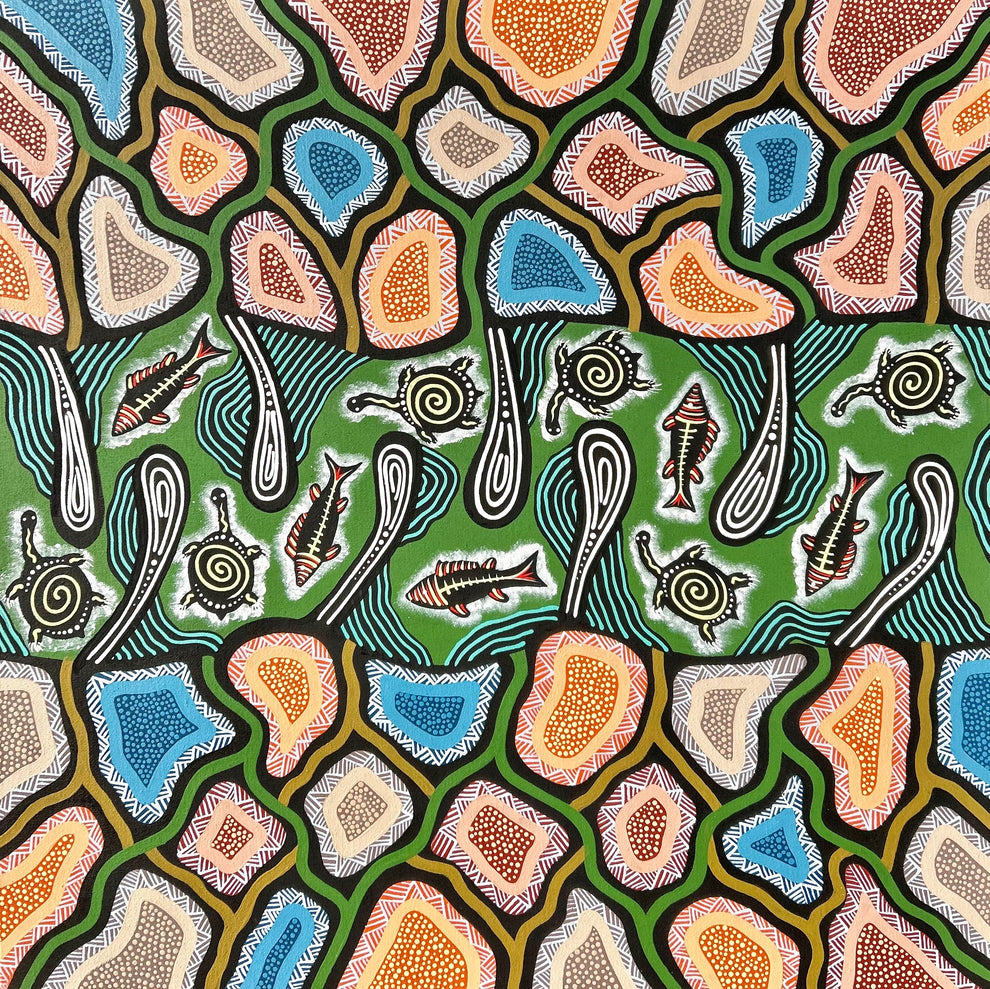 Brett Wilson Art Piece - Gangupka (Perch) Swimming with Long-neck Turt ...